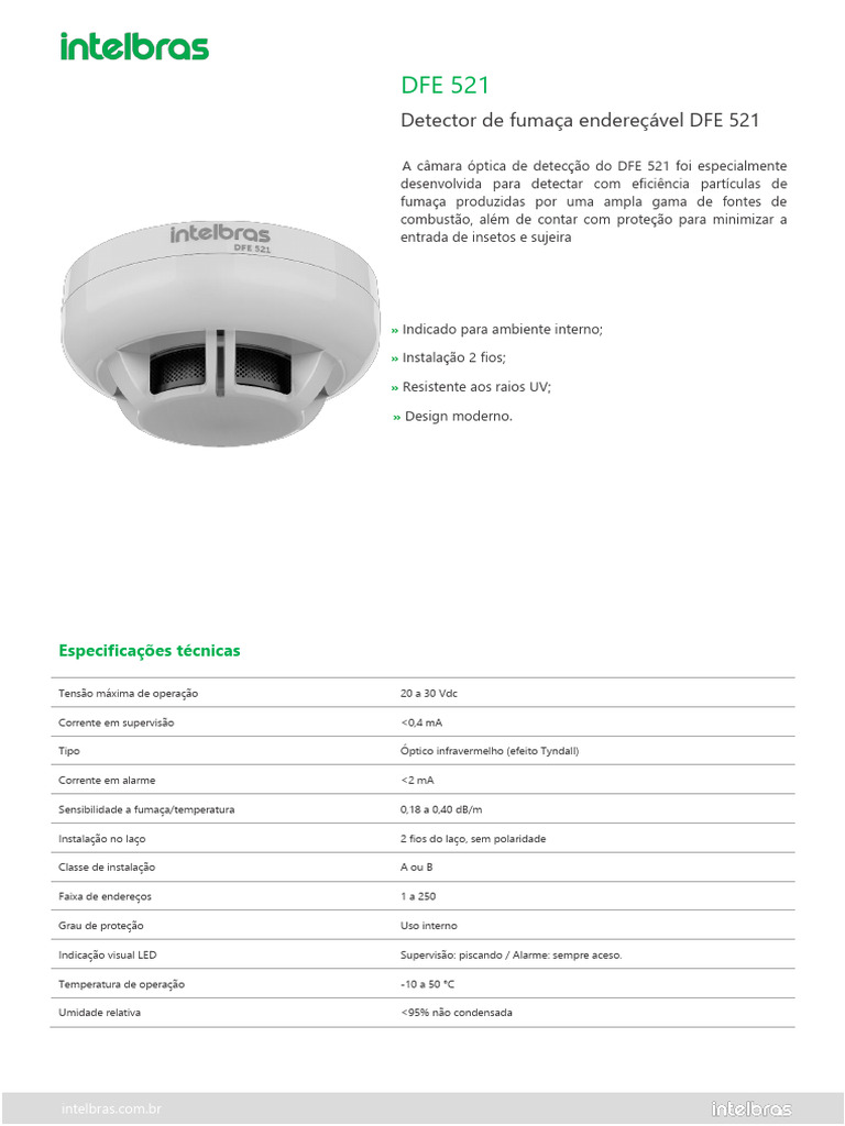 Detector de Fumaça DFE 521 Intelbras | PDF
