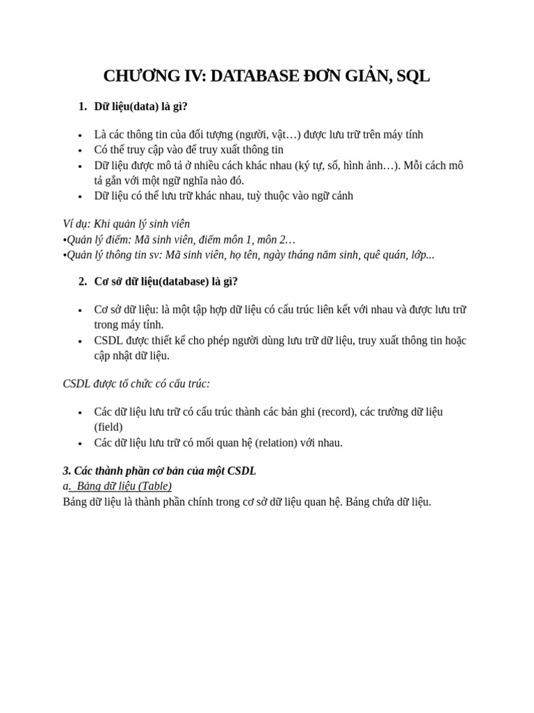 Bài 4 - Database đơn giản và SQL | PDF