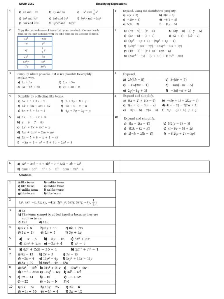 HW Simplify Expressions | PDF