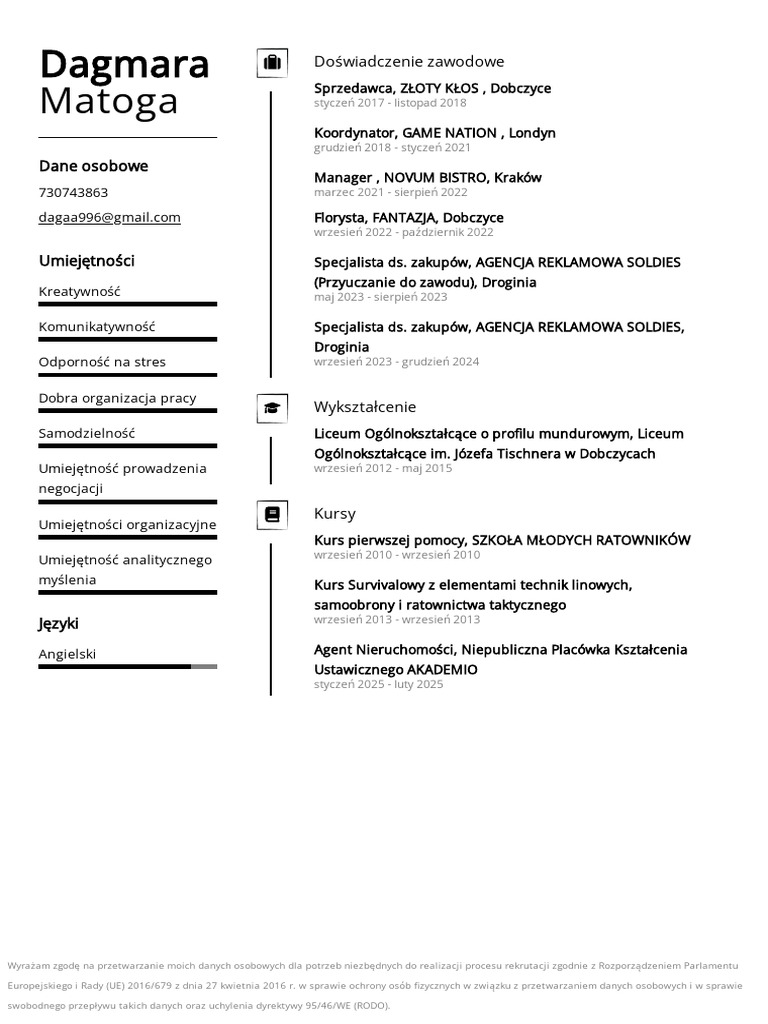 CV - Dagmara Matoga | PDF