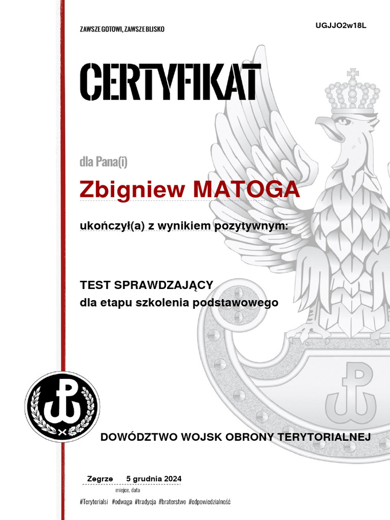 Certyfikat Ze Szkolenia Podstawowego | PDF