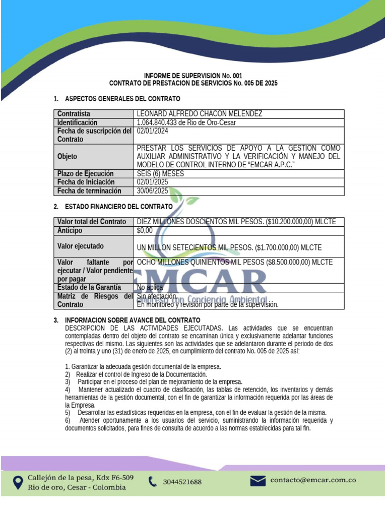 Informe de Supervision CPS N°005 Leo | PDF | Business | Gestión de registros