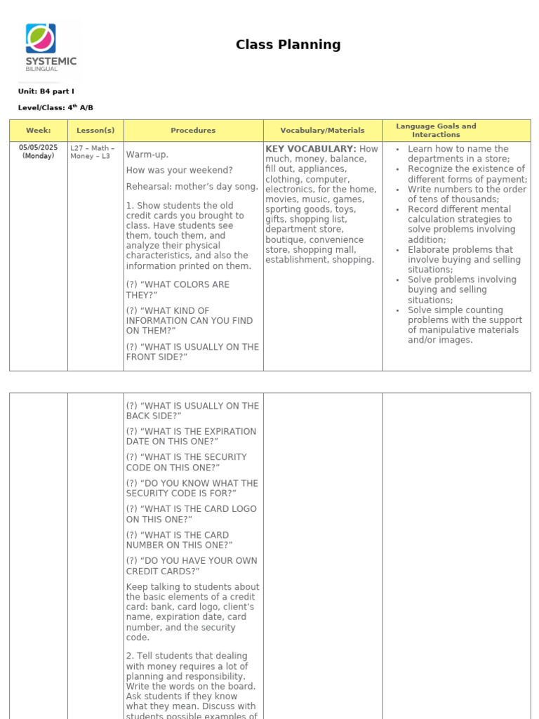 14 Class Planning | PDF | Ecosystem | Credit
