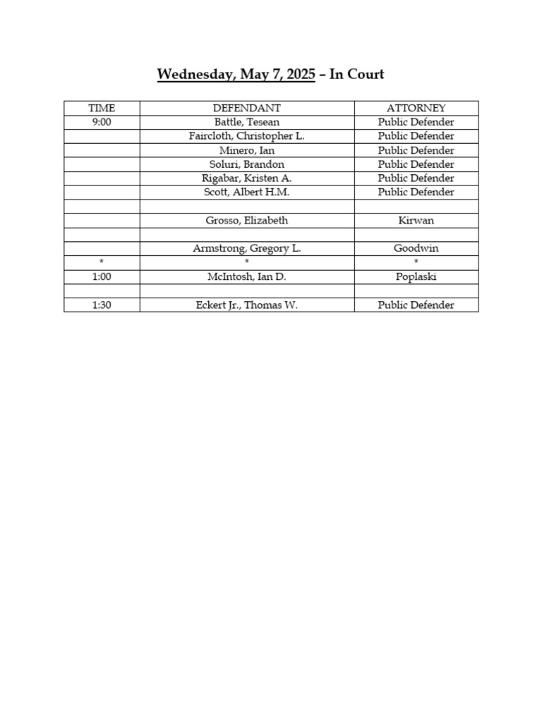 Jefferson County Court Calendar May 7, 2025 | PDF