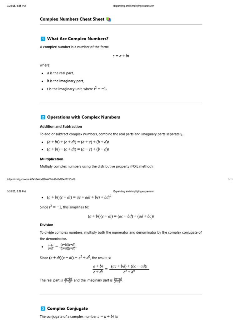 Complex Numbers - Cheat Sheet | PDF | Complex Number | Multiplication