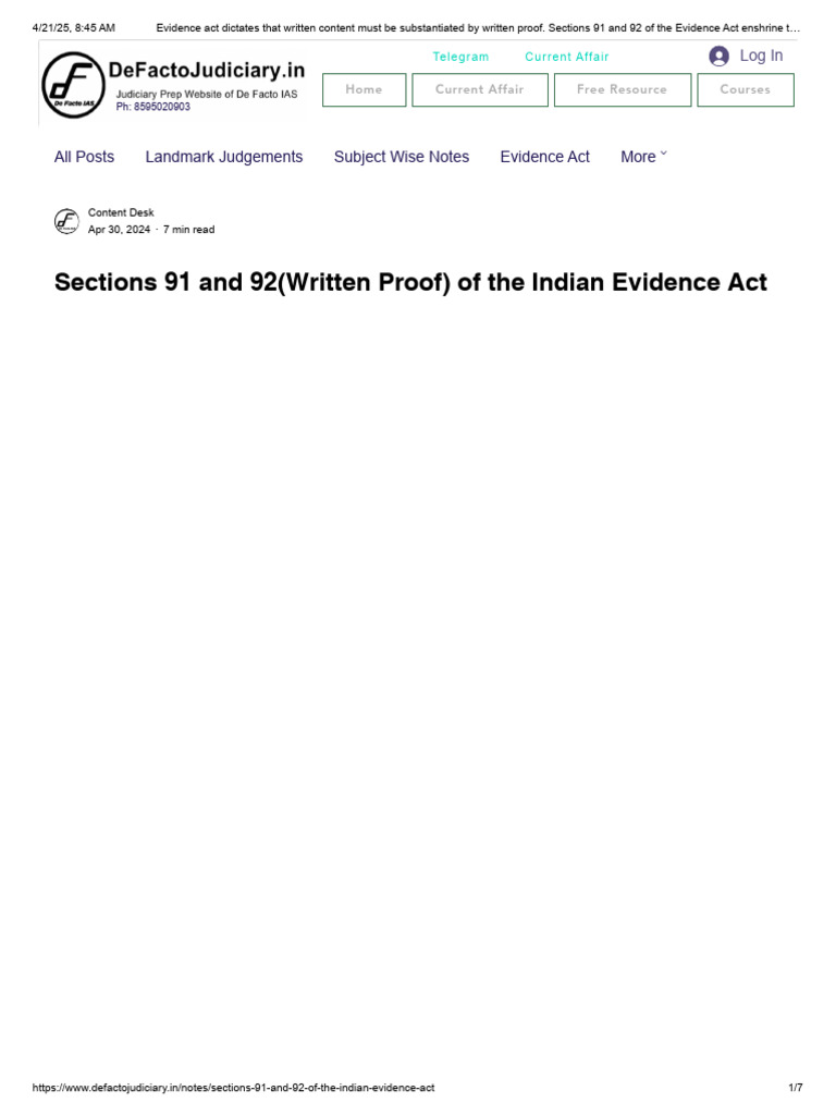 Sections 91 & 92 of Indian Evidence Act | PDF | Evidence (Law) | Evidence