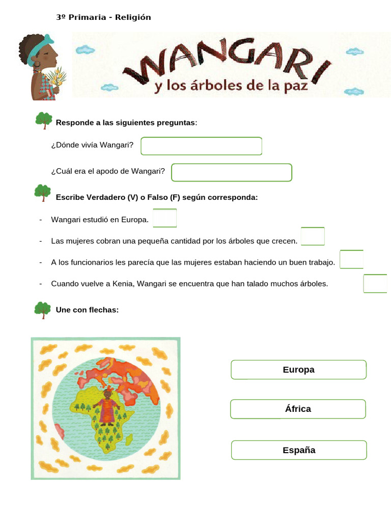 Wangari Maathai en 3º Primaria: Actividades | PDF