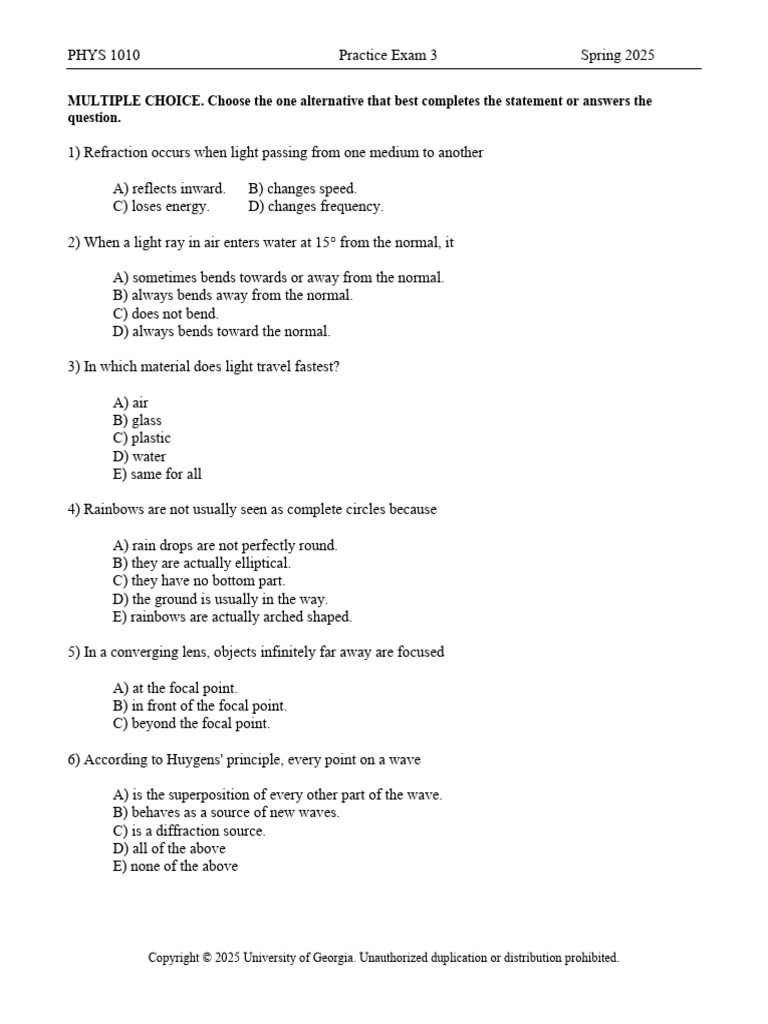 Phys 1010 Practice Exam 3 Spring 2025 | PDF | Electric Charge | Electron
