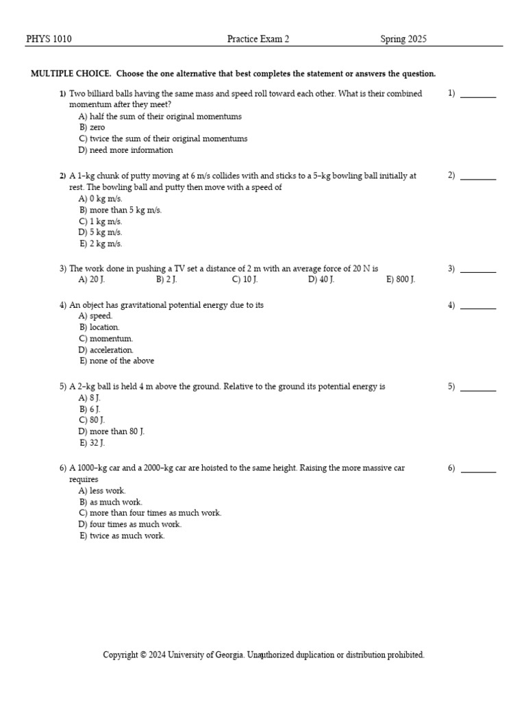 Phys 1010 Practice Exam 2 Spring 2025 | PDF | Waves | Light
