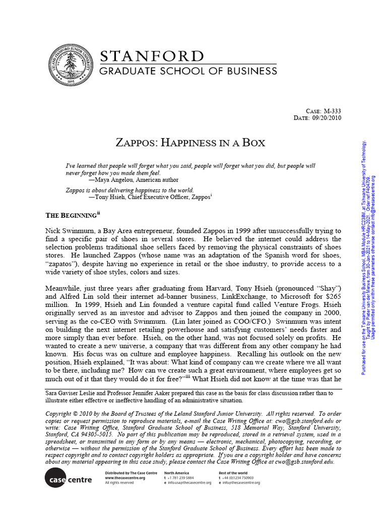 Zappos: Cultivating Happiness Culture | PDF | Zappos