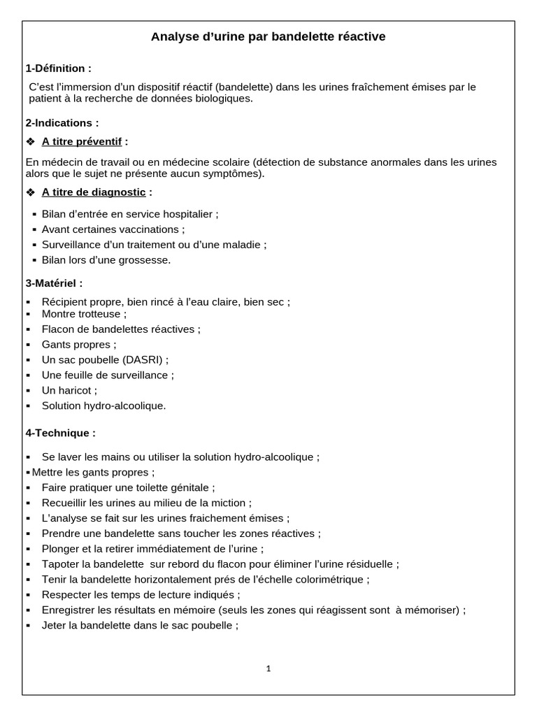 Analyse d'urine par bandelette réactive | PDF | Urine | Spécialités ...