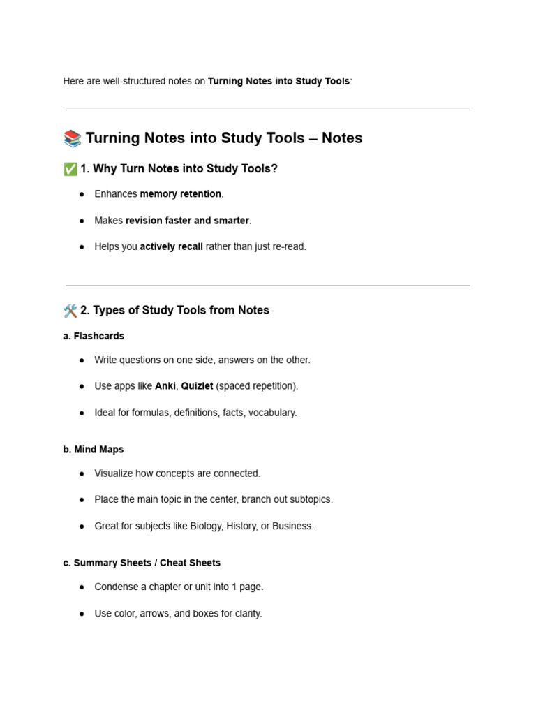 Turning Notes Into Study Tools | PDF