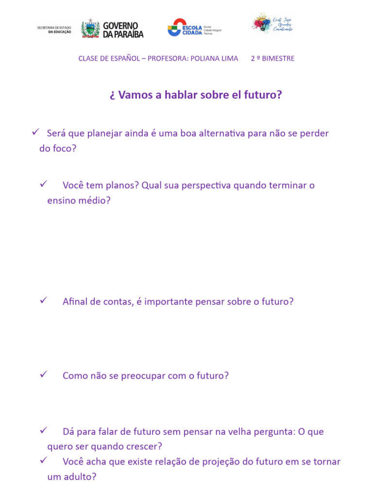 CLASE DE ESPAÑOL - Futuro - 2 Bimestre | PDF