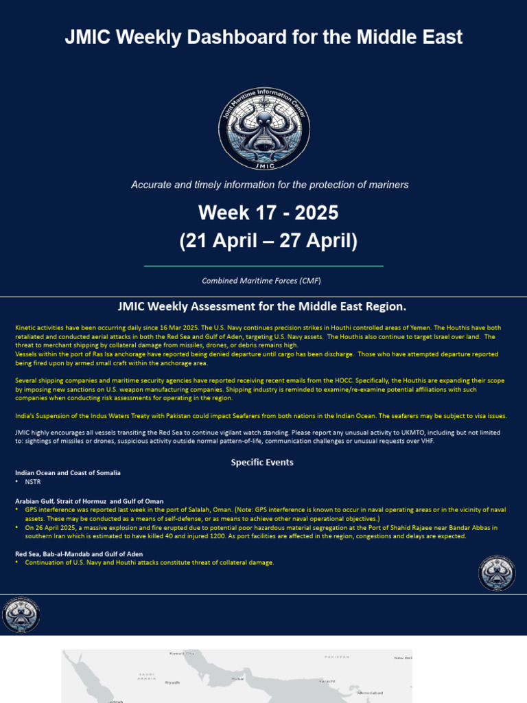 JMIC Weekly Dashboard: Middle East Update | PDF | Persian Gulf | Red Sea
