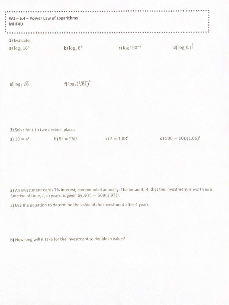 Logarithm Worksheet | PDF