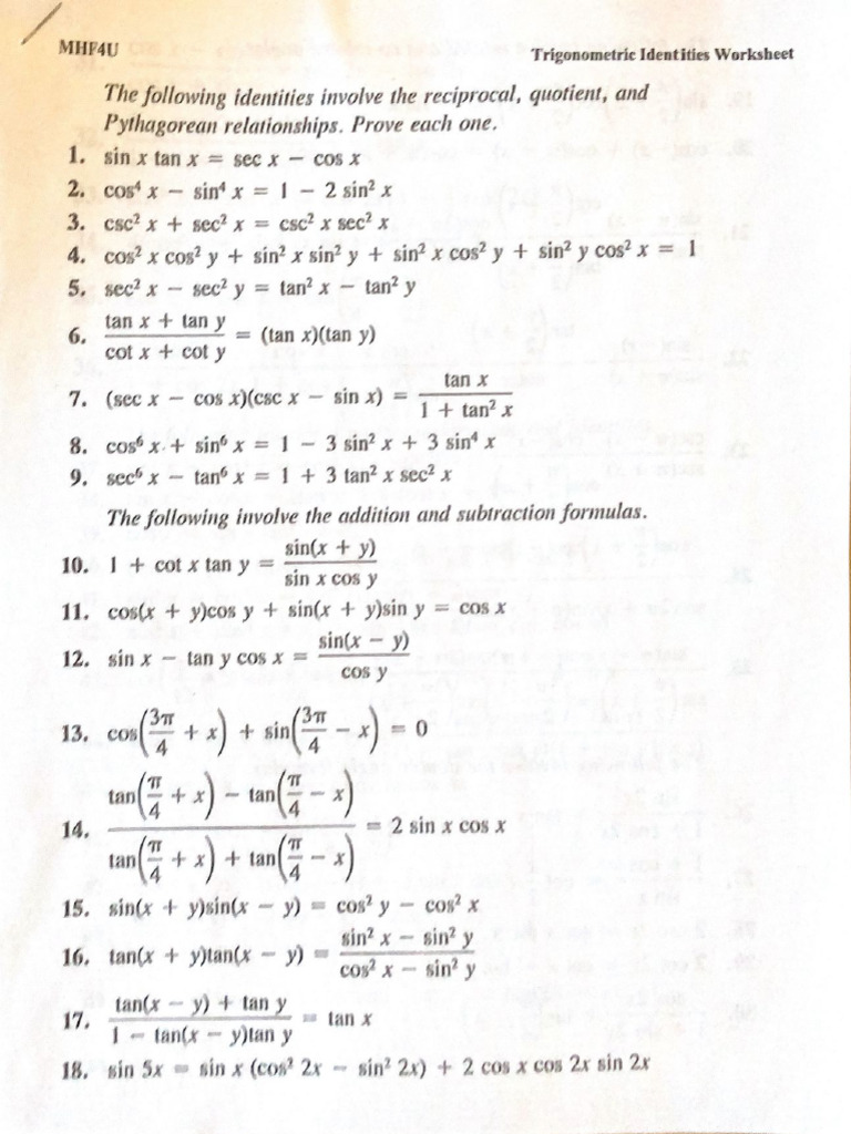 Trig Identities + Double Angles + Compound Angles | PDF