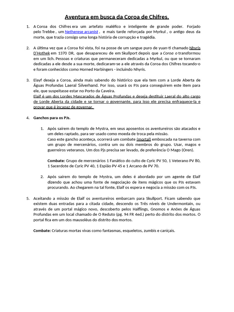 A Coroa de Chifres: Aventura em Skullport | PDF