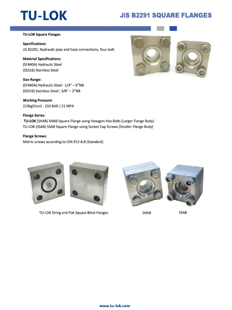 Tu Lok Sha SHB Ssa SSB Flange Datasheet | PDF