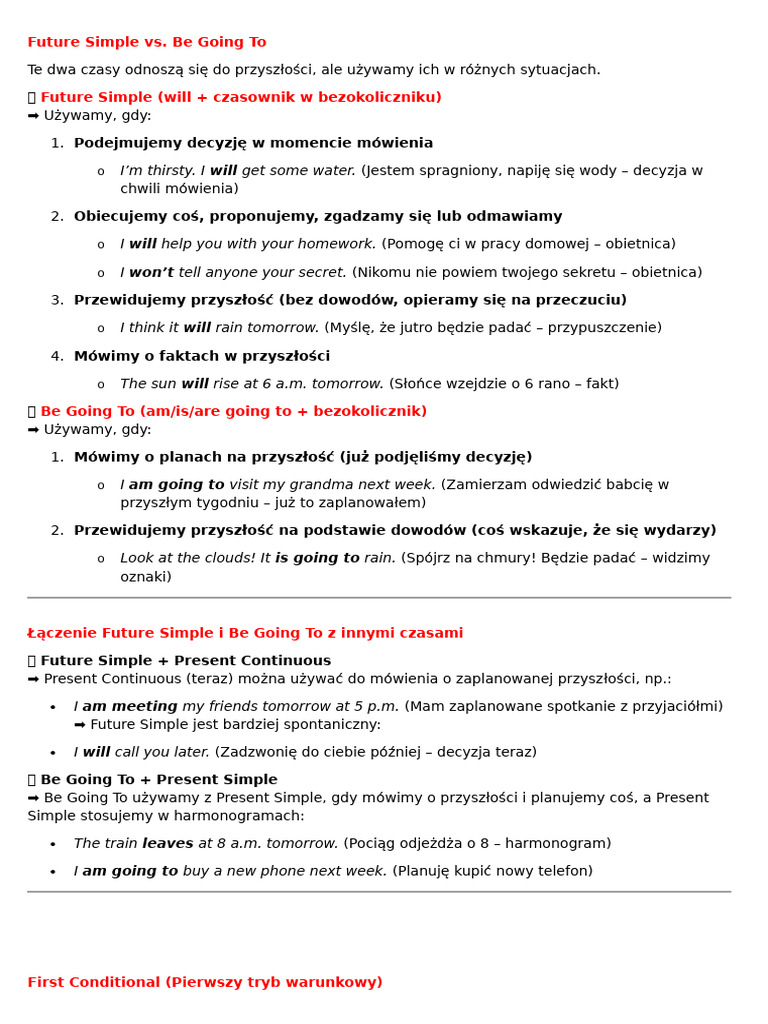 Angielski Kuby 7 Klasa Future Simple Vs Be Gooing To | PDF