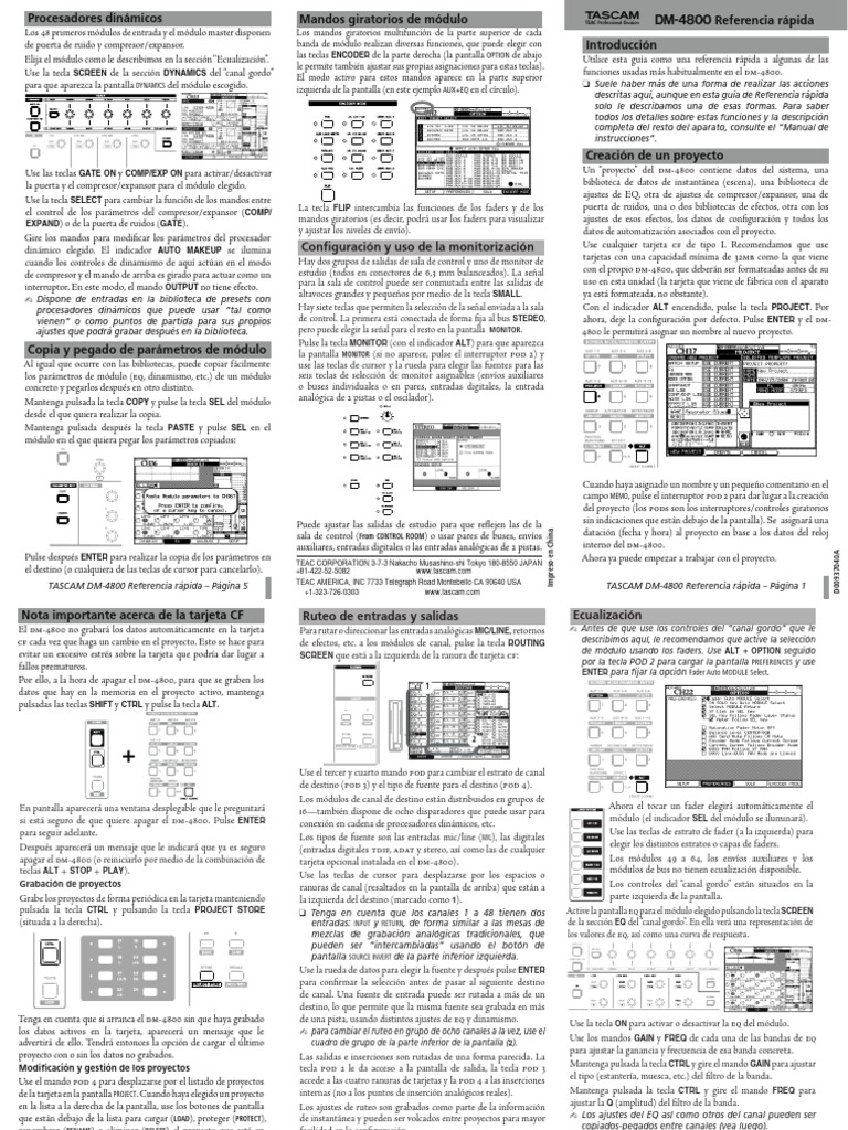 Guía Rápida TASCAM DM-4800 | PDF | Informática | Ingenieria Eléctrica