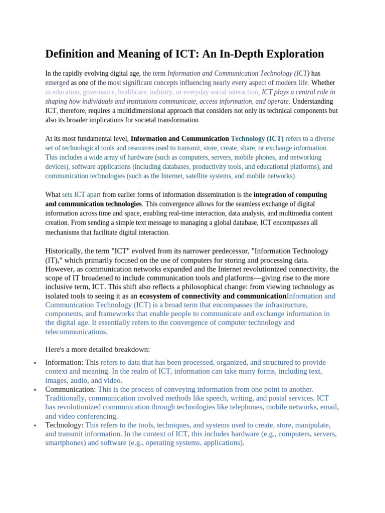 Definition and Meaning of ICT | PDF | Educational Technology | Information And Communications ...