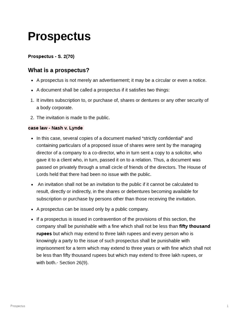 prospectus | PDF | Misrepresentation | Private Law