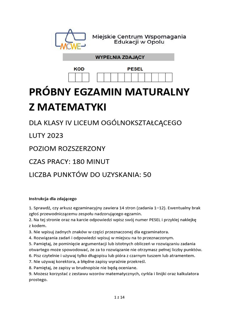 Próbna Matura Luty 2023 | PDF