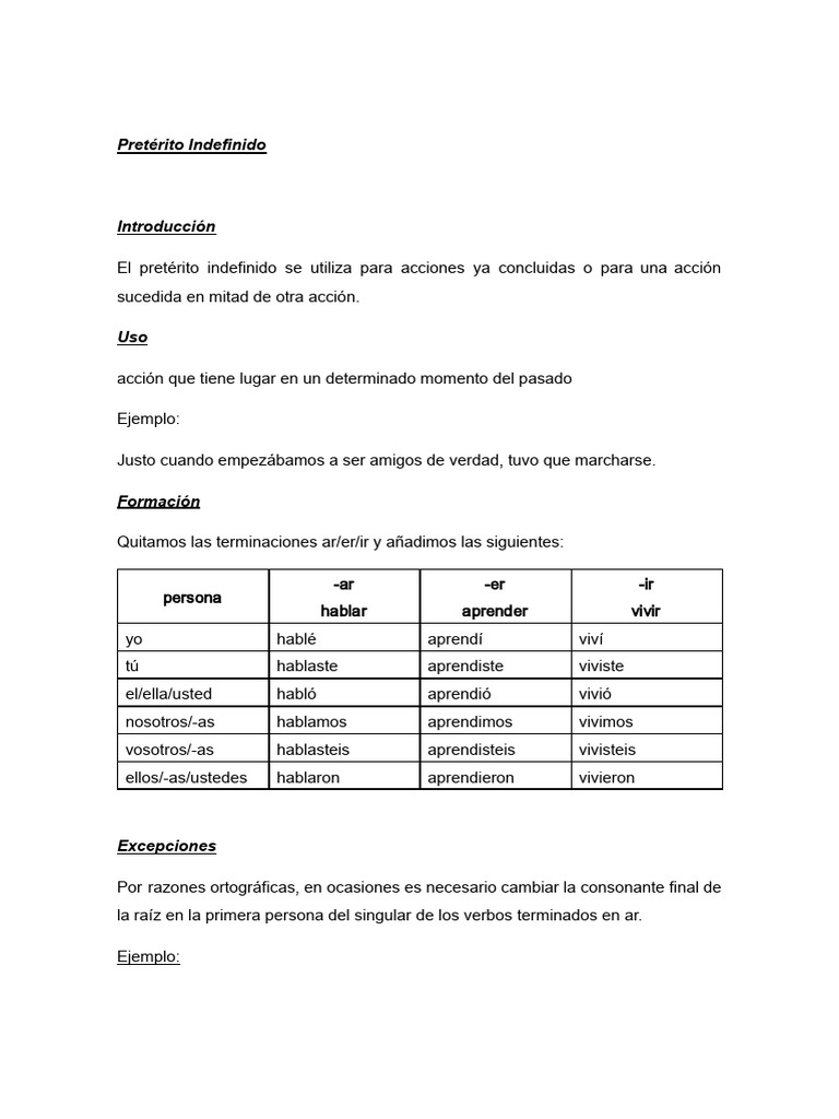 Guía del Pretérito Indefinido en Español | PDF | Verbo | Tipología ...