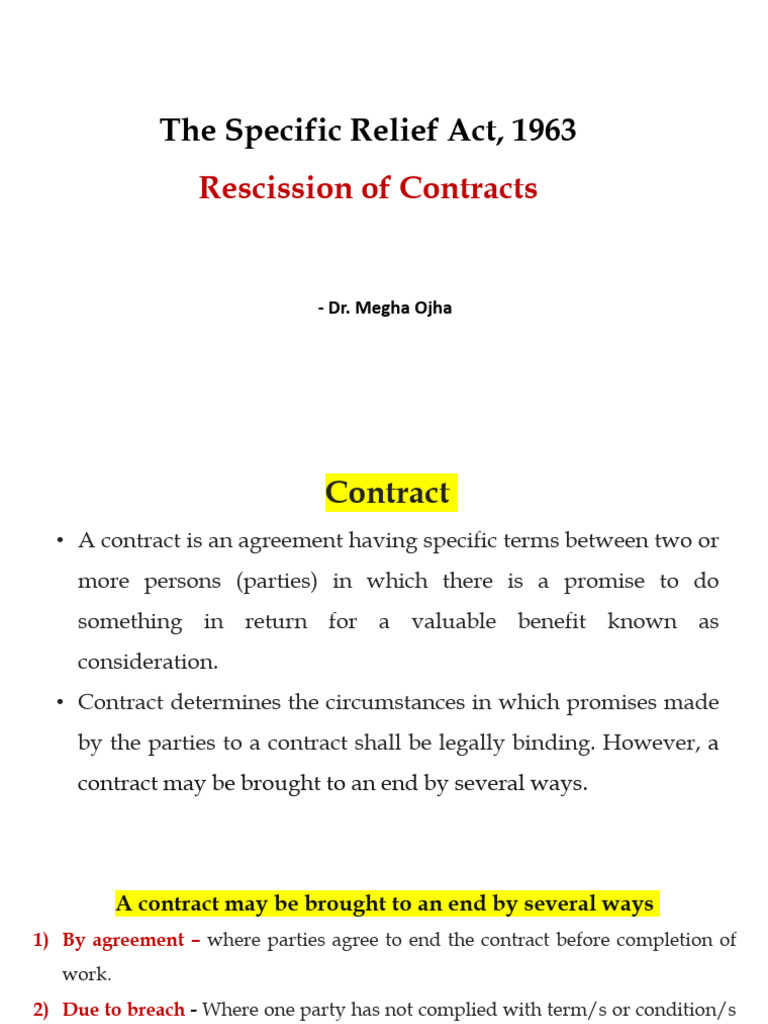 Unit 28 - Rescission of Contracts | PDF | Legal Remedy | Justice