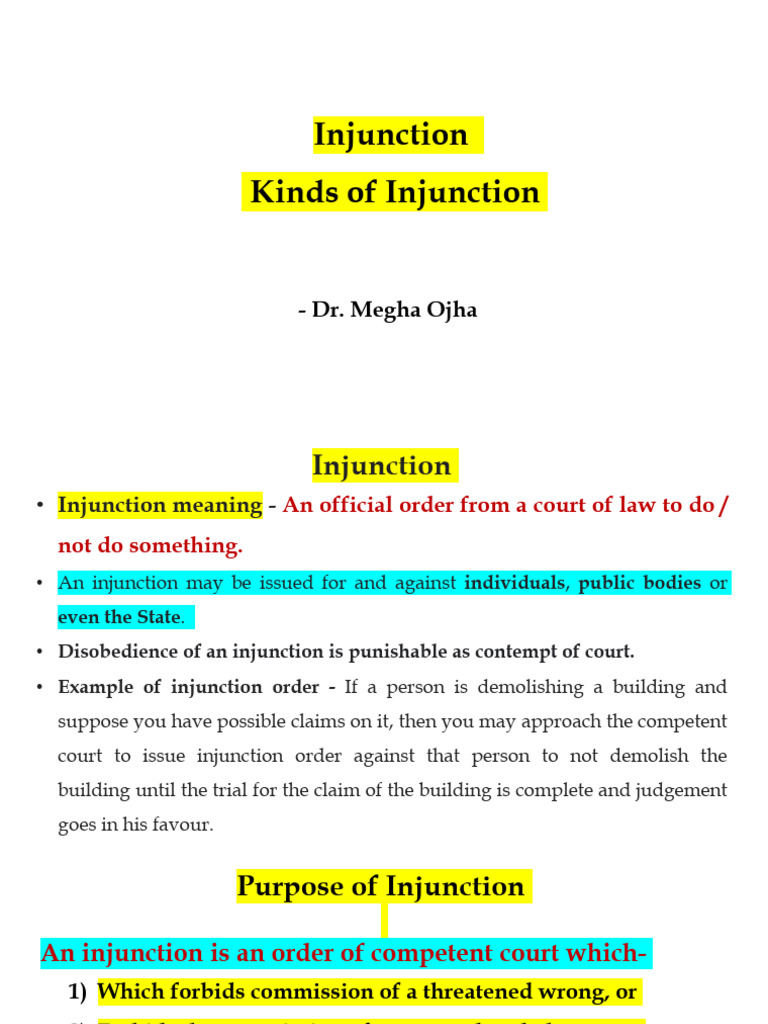 Unit 28 - Injunction Kinds of Injunctions | PDF | Injunction | Legal Remedy