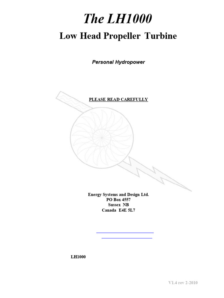 LH1000 Low Head Turbine Manual | PDF | Direct Current | Electric Generator