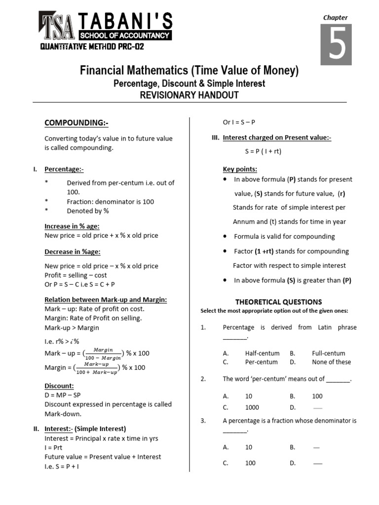 Percentage, Discounting and Simple Interets | PDF | Interest | Discounting