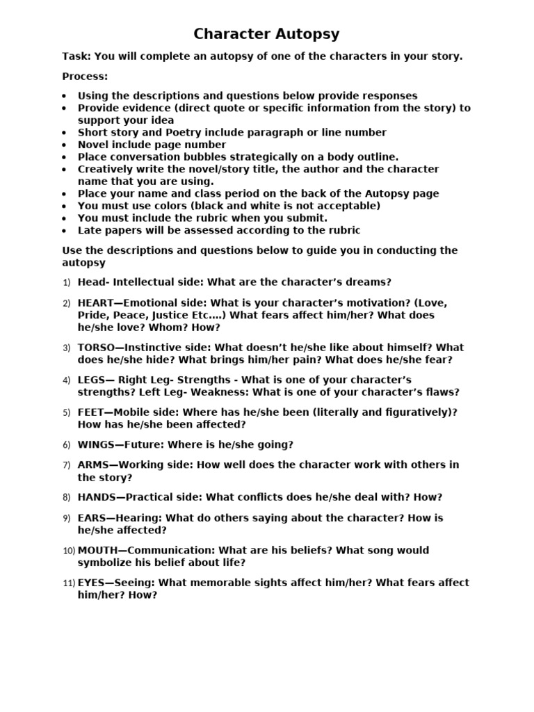 Character Autopsy with Rubric | PDF | Cognition | Behavioural Sciences