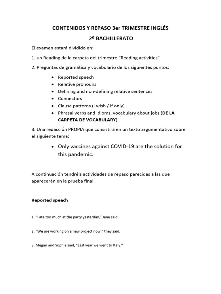Repaso y Contenidos 3er Trimestre - 2Âº Bach | PDF | Linguistic Typology | Syntax