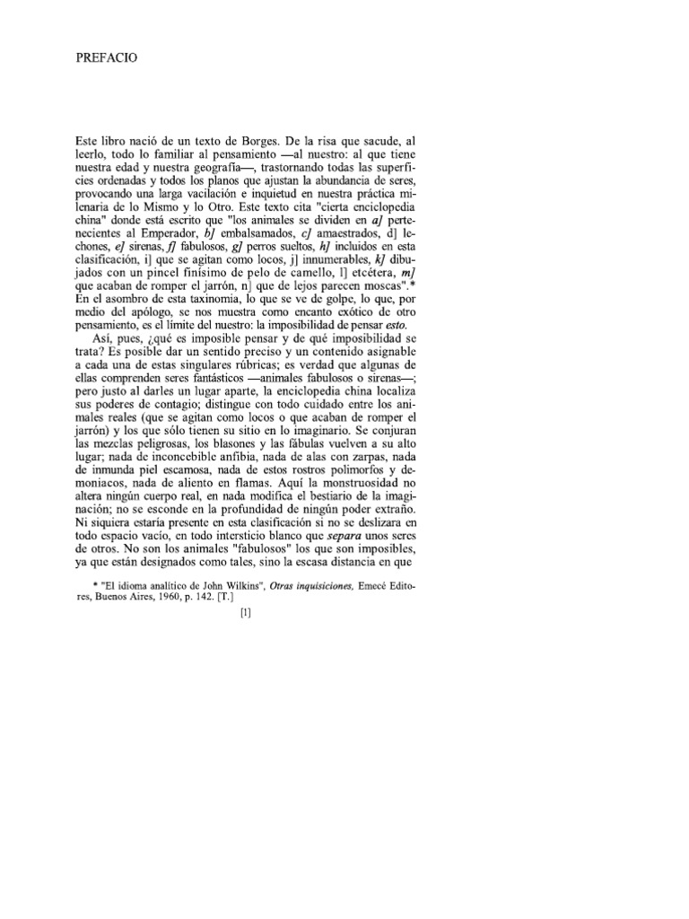 Foucault. Prefacio Las Palabras y Las Cosas | PDF