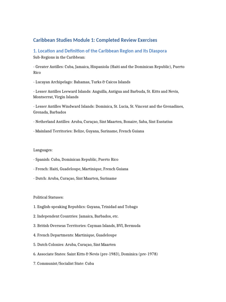 Complete Caribbean Studies Module1 Answers | PDF | Caribbean | Lesser ...
