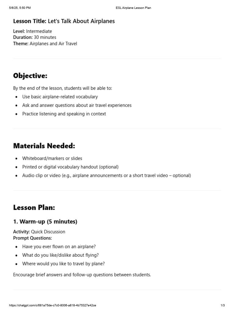 Air Travel Vocabulary for ESL Learners | PDF | Vocabulary | Lesson Plan