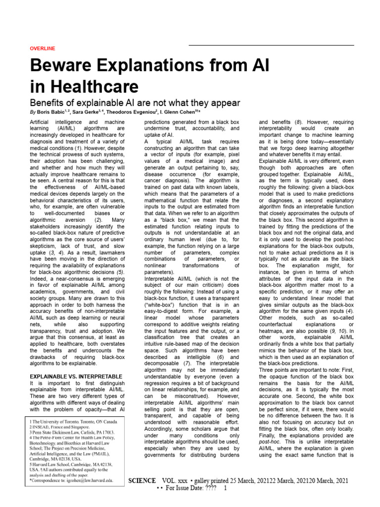 (BABIC) - Beware Explanations From AI in Health Care 2021 | PDF ...