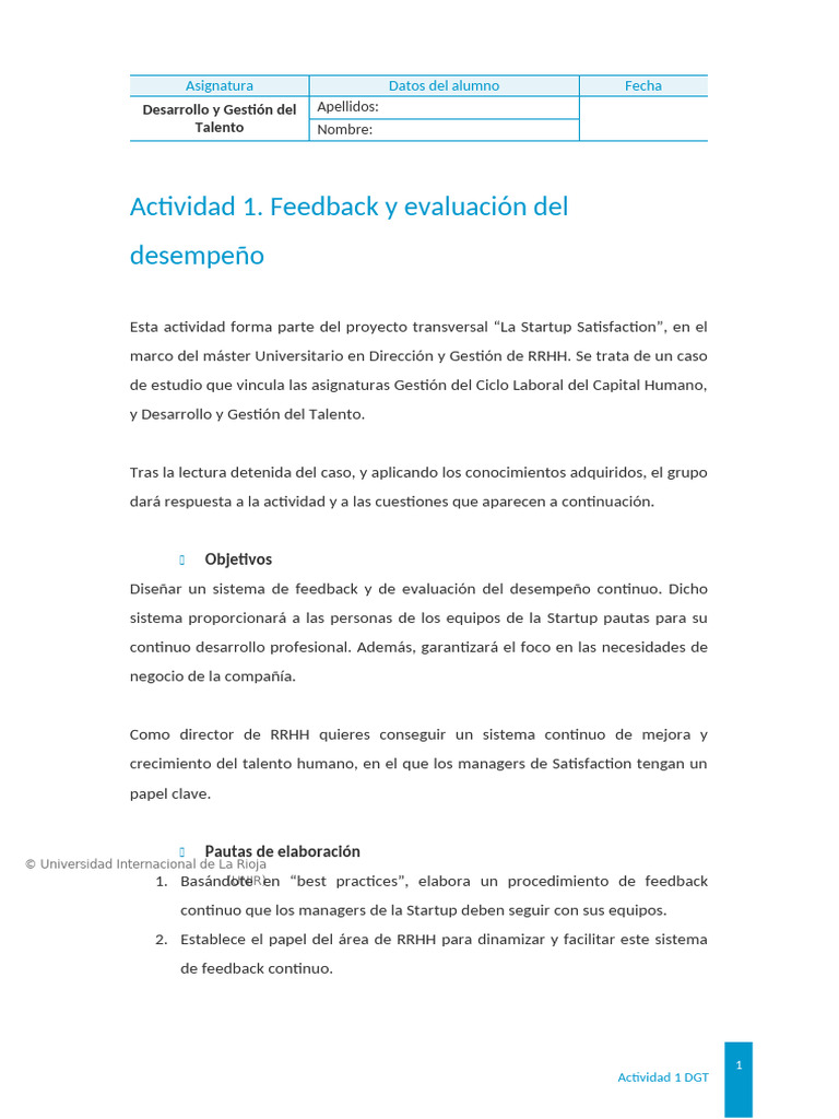 DGT - Actividad 1 - Feedback y Evaluación Del Desempeño - Rev - Otoño24 | PDF | Bibliografía ...
