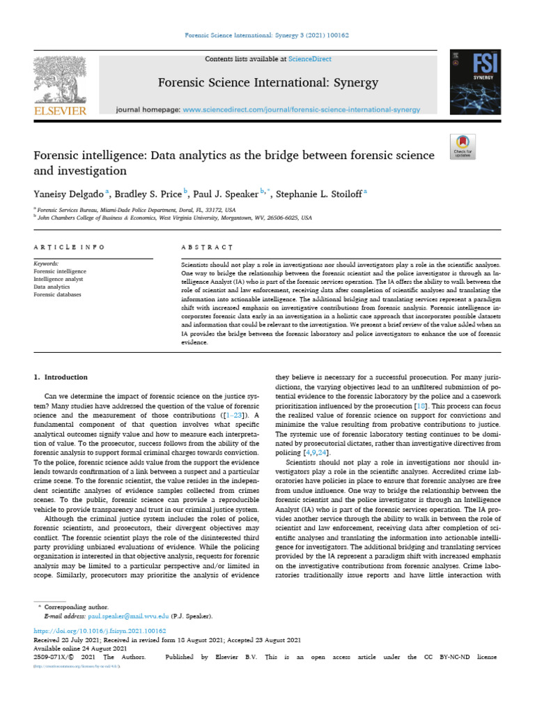 Forensic Intelligence: Bridging Science and Investigation | PDF ...