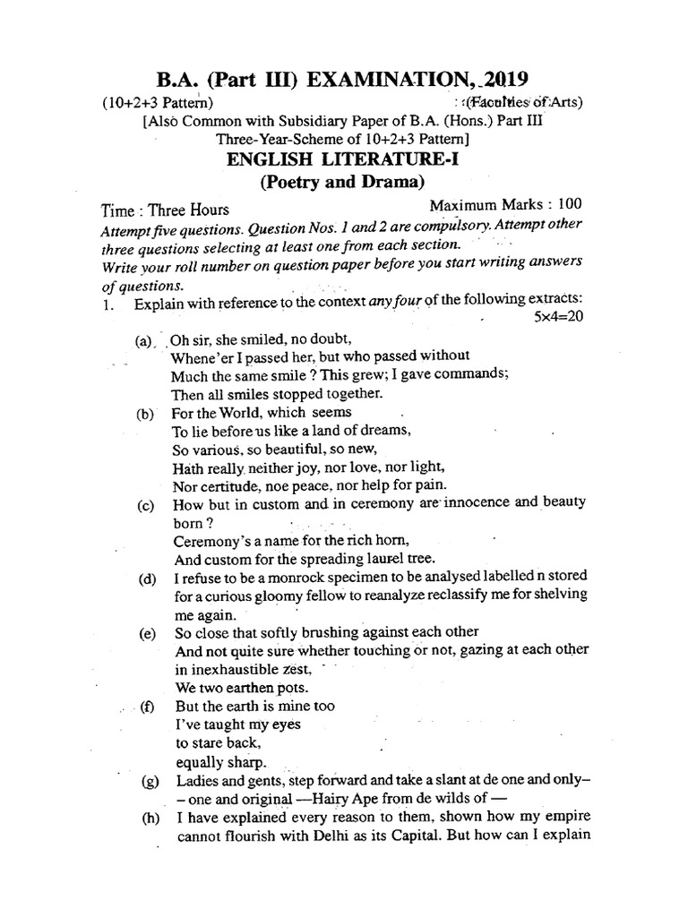 Ba Part 3 English Literature 1 Poetry and Drama 2019 | PDF