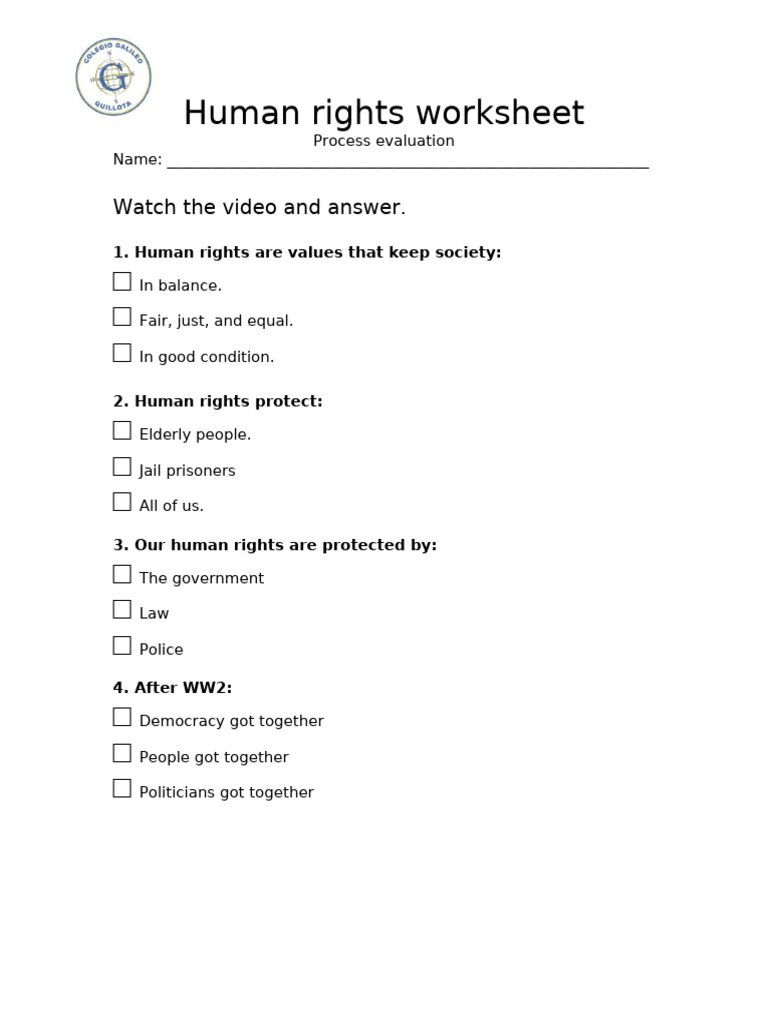 Human Rights Worksheet | PDF