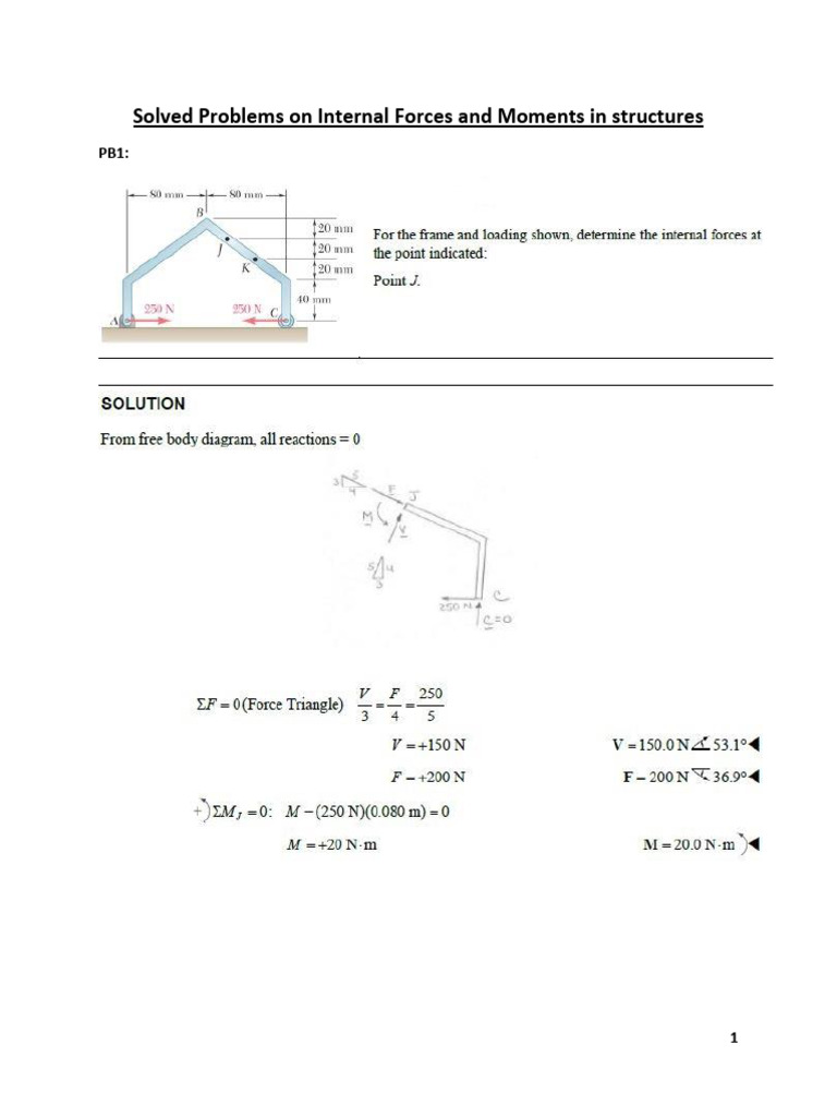 Mechanics Solved Problems On Internal Forces and Moments in Structures | PDF