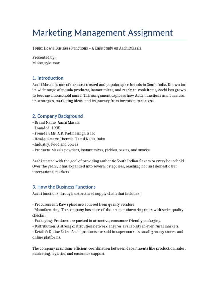 Marketing Management Assignment Aachi Masala | PDF | Marketing | Brand