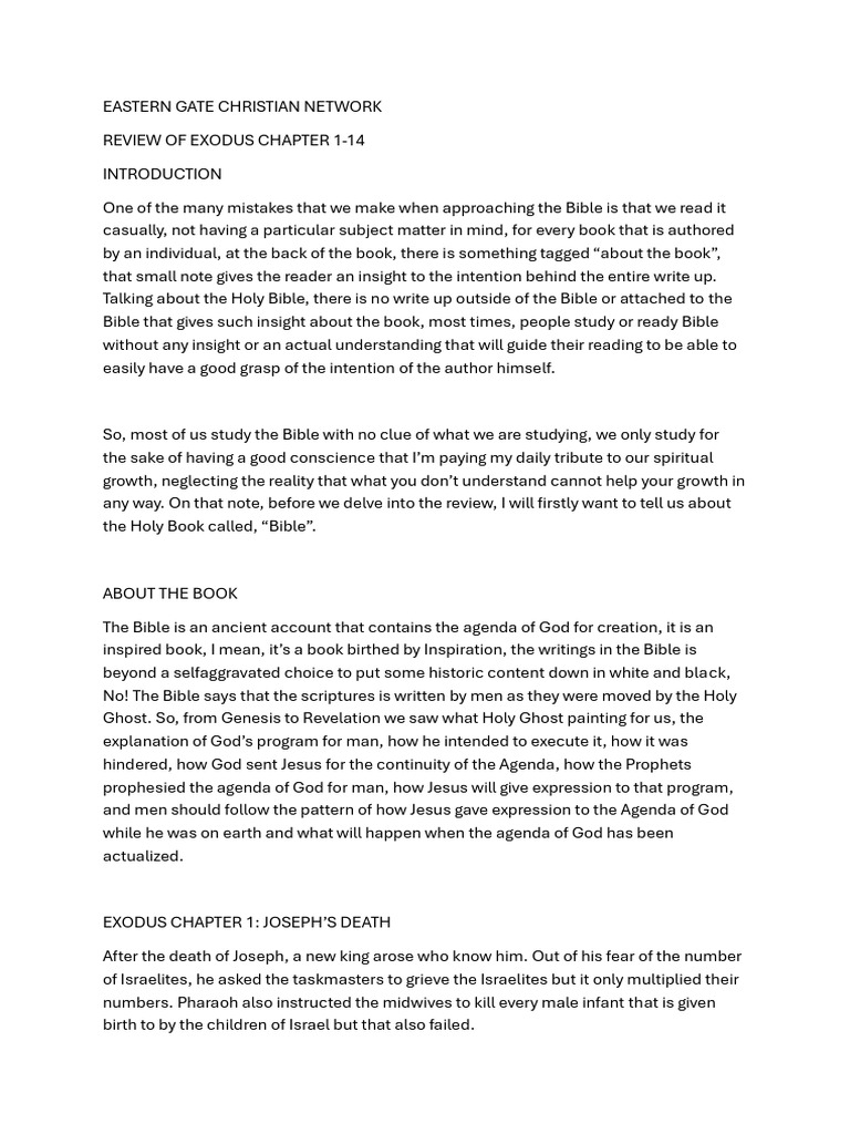Exodus Chapters 1-14 Overview | PDF | Moses | Book Of Exodus