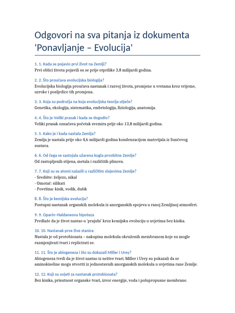 Evolucija 116 Pitanja Odgovori | PDF
