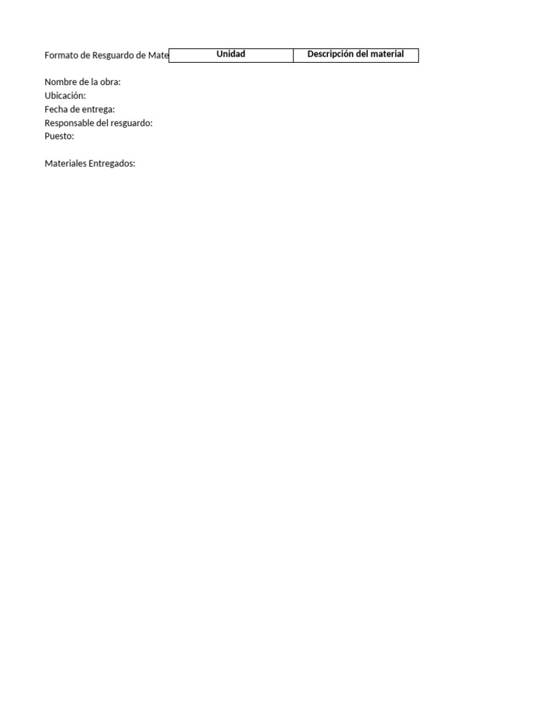 Formato de Resguardo de Materiales | PDF