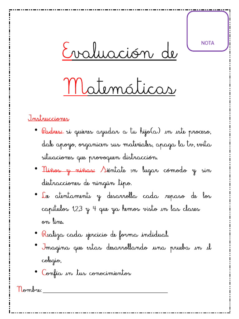Guía Matematicas Con Nota | PDF