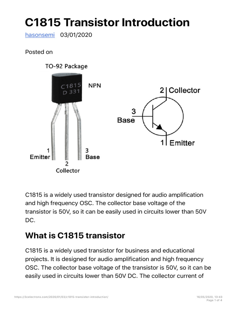 C1815 Transistor Introduction - The World of Electronic Parts and Accessories | PDF | Amplifier ...
