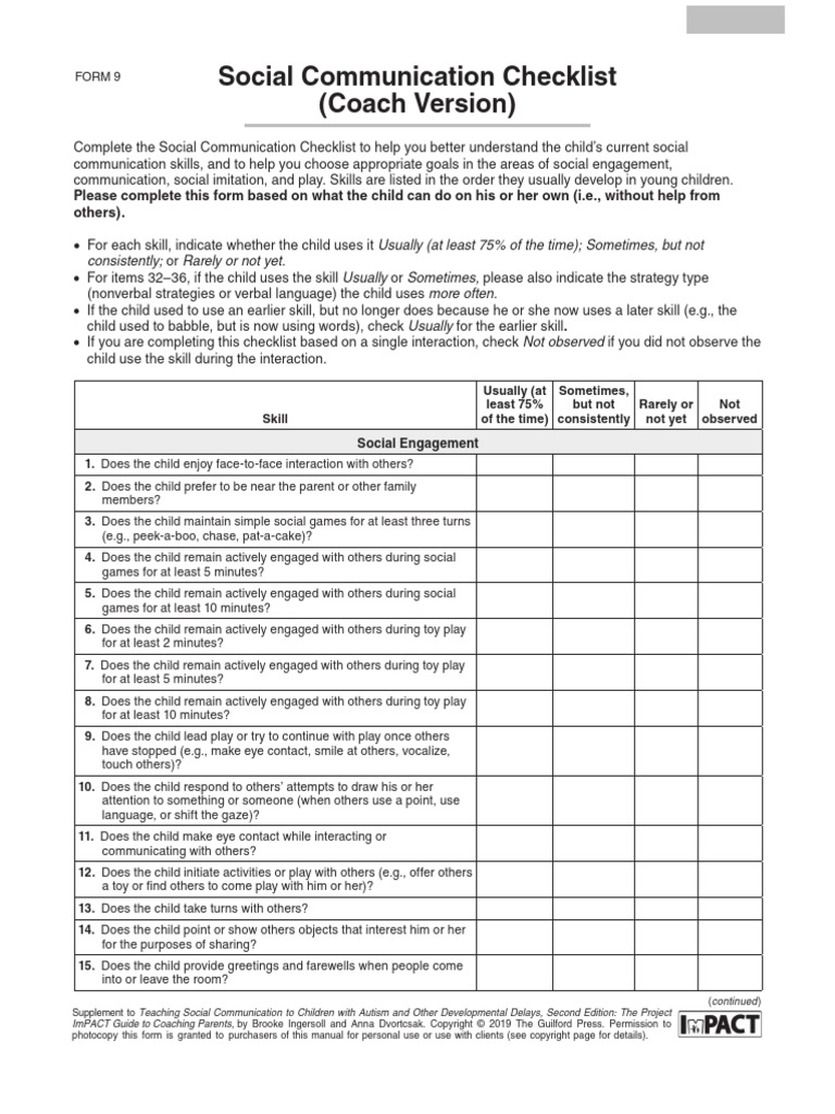 Social Communication Skills Checklist | PDF | Nonverbal Communication ...